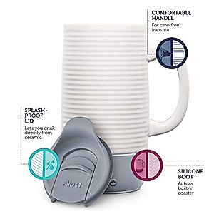 Ello Jane Ceramic Travel Mug with Handle, Splash-Resistant Slider Lid and Built in Coaster, Perfect for Coffee and Tea, BPA Free, Dishwasher Safe, Yucca, 18oz