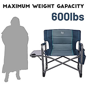 TIMBER RIDGE XXL Upgraded Oversized Directors Chairs with Foldable Side Table, Detachable Side Pocket, Heavy Duty Folding Camping Chair up to 600 Lbs Weight Capacity (Blue) Ideal Gift