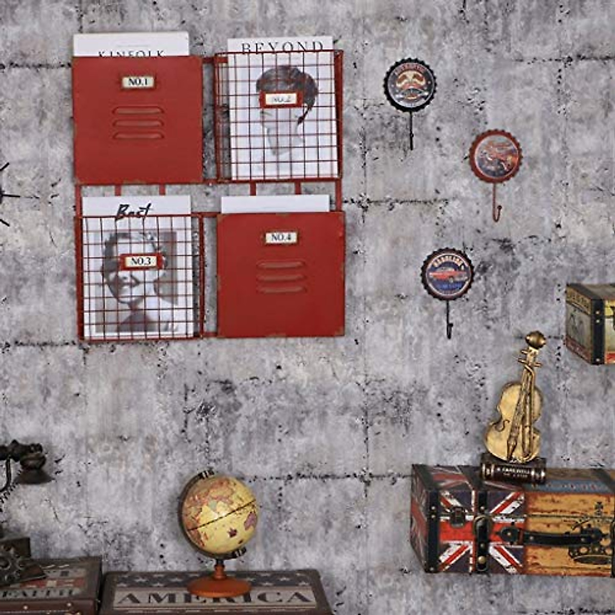 Magazine & Newspaper Baskets Magazine Rack Creative Wall-Mounted Storage Rack Industrial Wind Iron Racks Cafe Bar Decorative Flower Racks Vintage Style Grocery Storage Rack