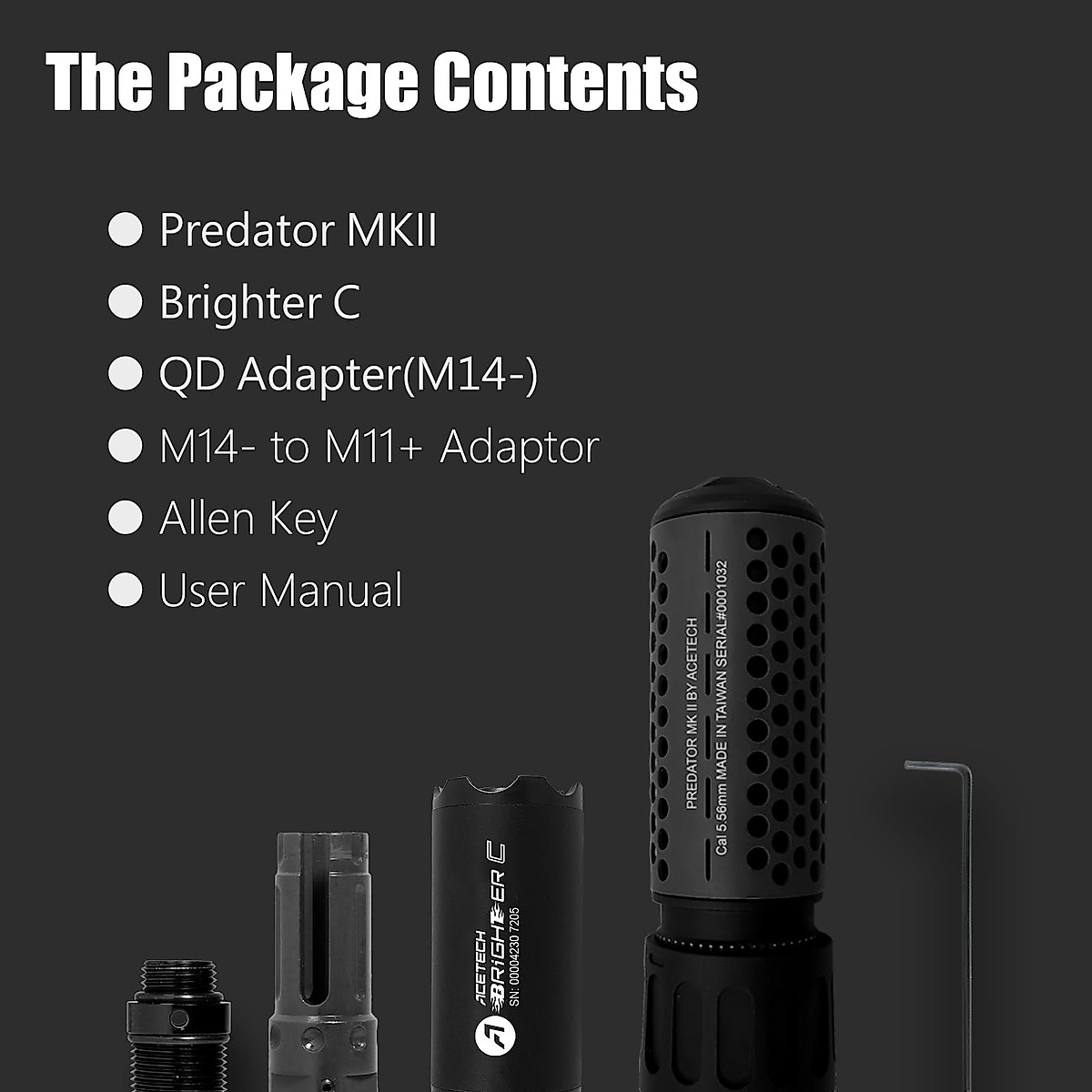 ACETECH Airsoft Riffle Tracer Unit Predator MKII 14mm CCW Negative Thread Glow in The Dark BB LED Beam Lighting Effect (Green/Gel BB Available, Black)