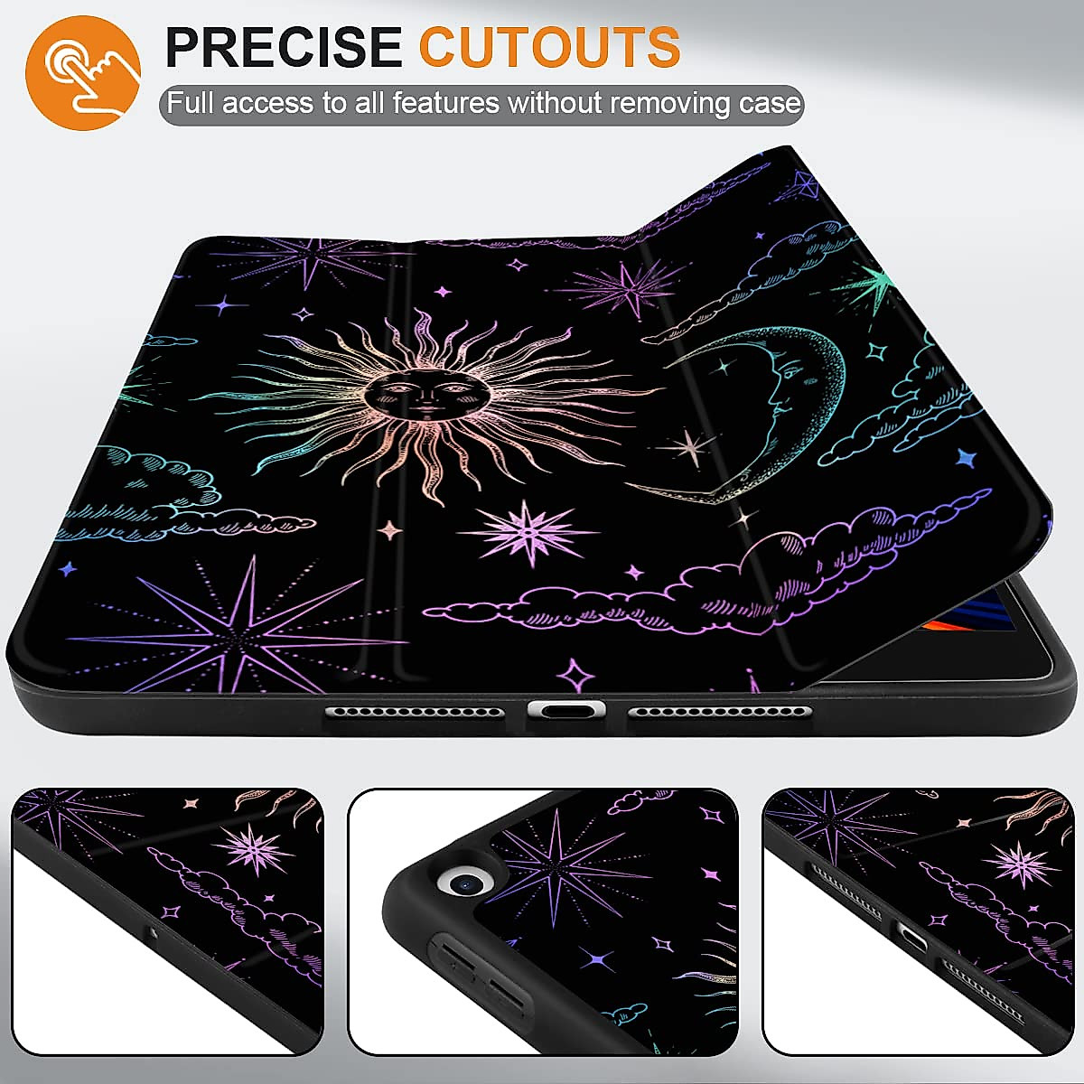 DONGKE Case Compatible with iPad 10.2 Inch 2021 2020 2019 iPad 9th/8th/7th Generation with Pencil Holder, Slim Stand Protective Case with Soft TPU Back, Auto Sleep/Wake Cover, Sun & Moon