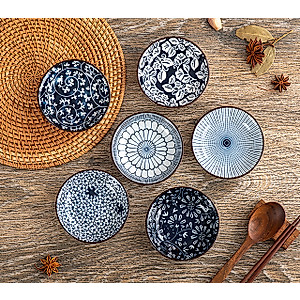 SYJAN HOME Ceramic Dipping Bowls,4 Inch Soy Sauce dish,Pinch Bowls Set of 6,Side Dishes for Snack,Sushi,Sauce,3 Oz Japanese Style Small Bowls for Side Dishes,Kitchen Prep,Vintage Blue