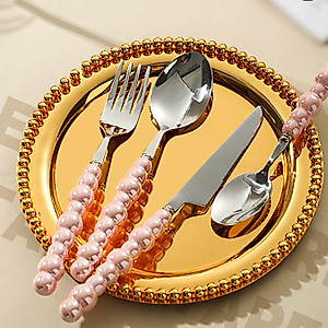 2Pcs Pearl Flatware Set, Creative Stainless Steel Flatware Pearl Ceramic Handle Silverware Tableware for Kitchen Hotel Home Steak Knife Dessert Spoon Dishwasher