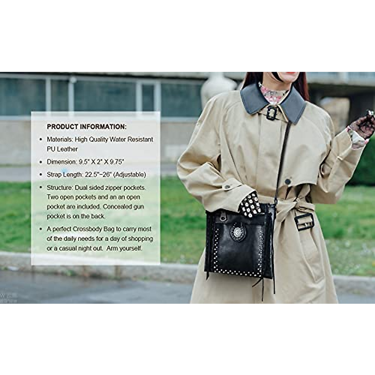 Montana West Leather Concho Crossbody Bag Collection Concealed Carry Bag For Women Shoulder Bag MW918G-9360WBK