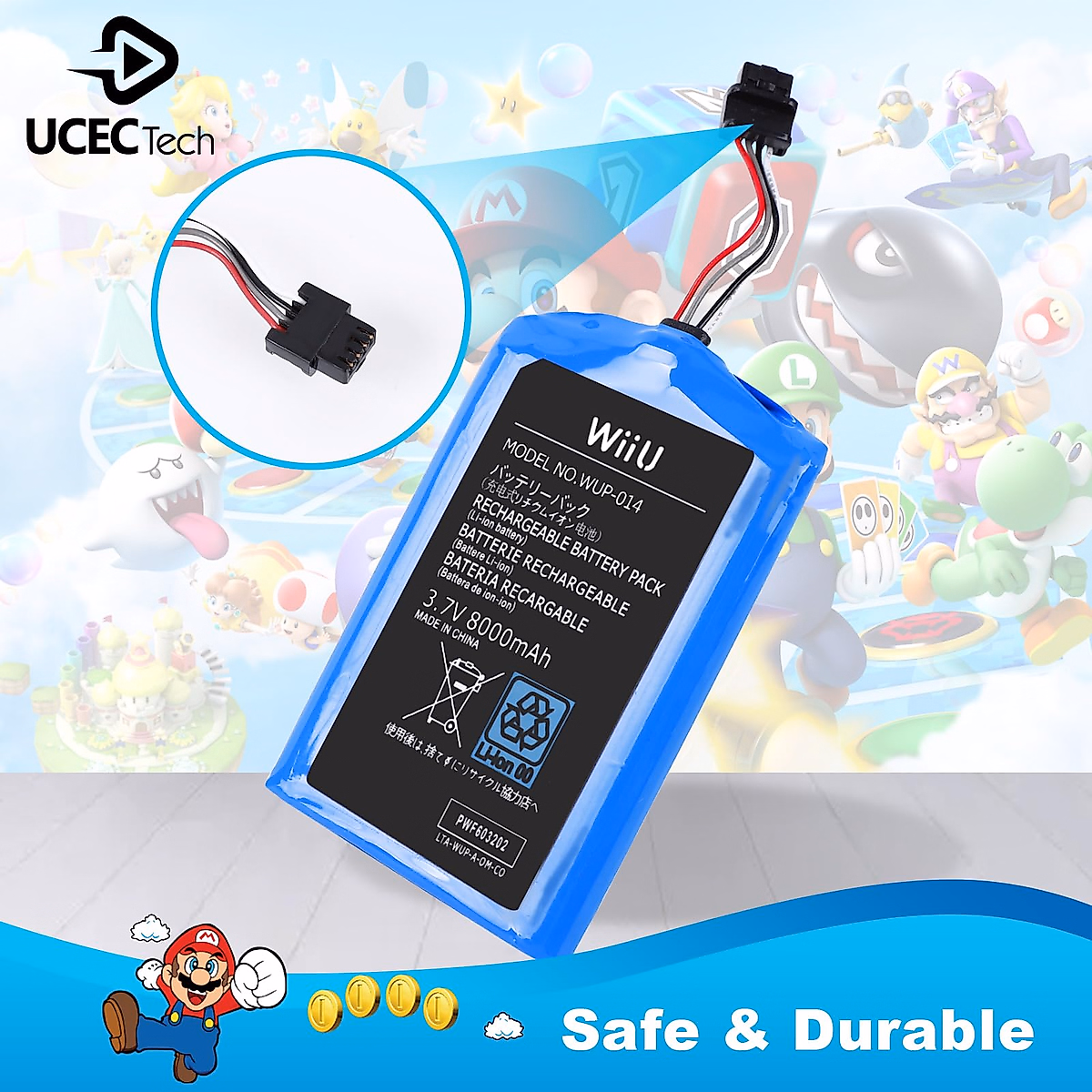UCEC 8000mAh Wii U Gamepad Battery Replacement Rechargeable Battery Pack Wii Accessories for Nintendo Wii U Gamepad