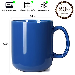 20 OZ Large Coffee Mug, Smilatte M016 Plain Ceramic Boss Big Tea Cup with Handle for Dad Men, Blue