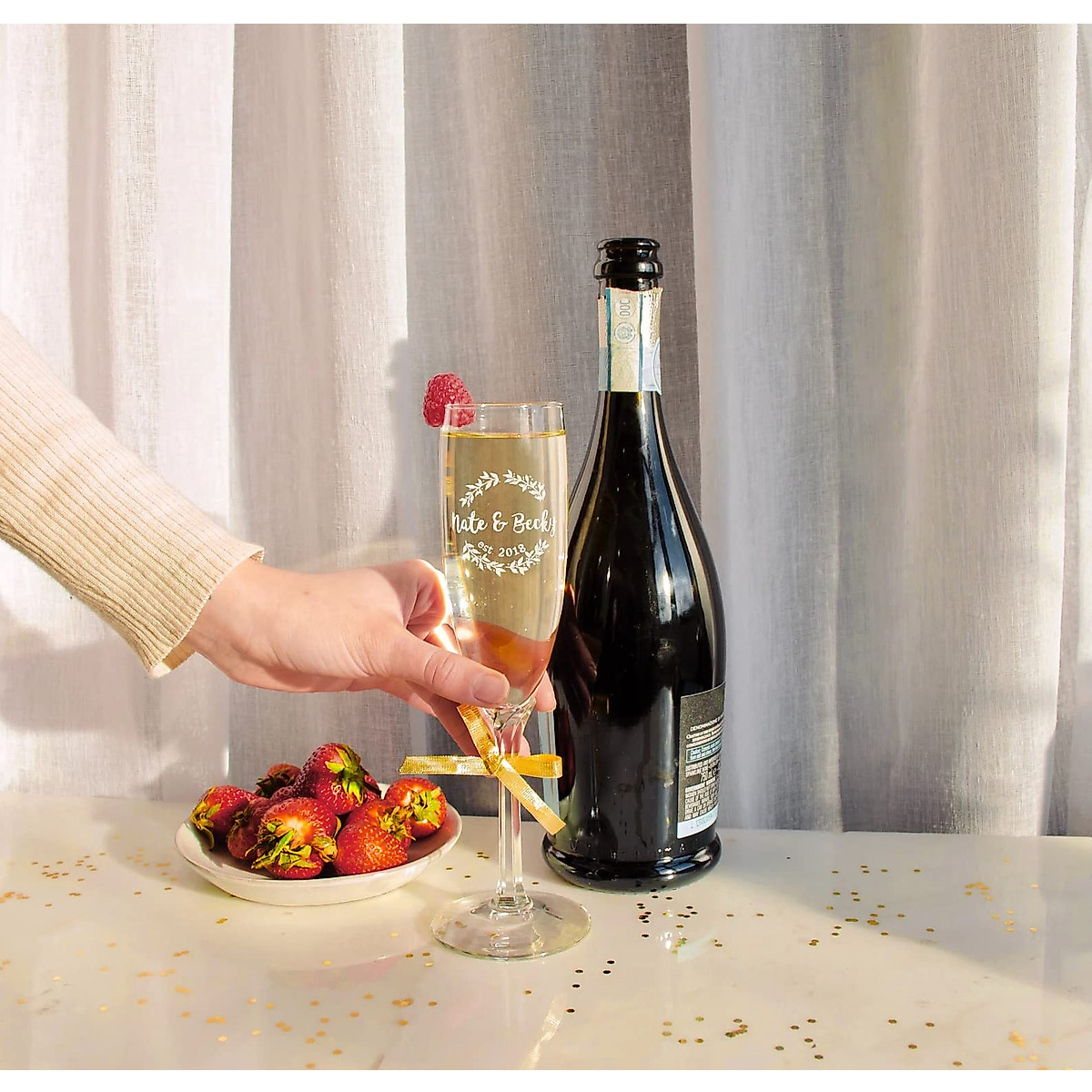 Personalized Champagne Flutes with Engraved Monogram, Real Handwriting, Custom Name Champagne Glass, Graduation Present, Gift for Her