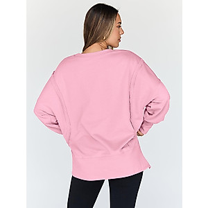 Trendy Queen Womens Oversized Sweatshirts Hoodies Crewneck Shirts Fall Outfits Teen Girls Y2k Winter Clothes Pink L