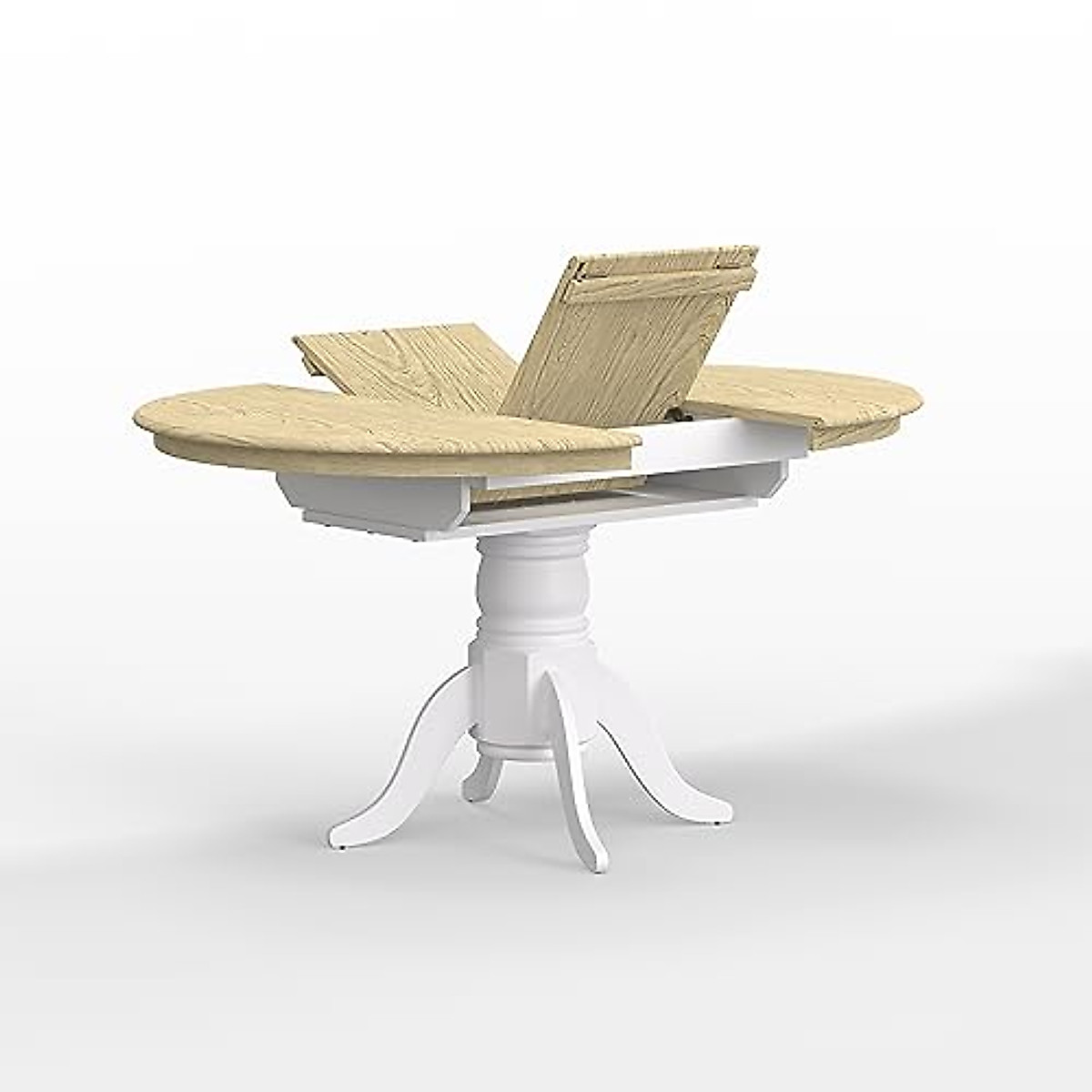 Glenwillow Home 7-PC - Oval Butterfly Leaf Dining Table in White/Natural + White Slat Back Dining Chairs Dining Set