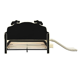 Merax, Beige Size Upholstered Platform Bed Frame, Children's Slide and LED Light for Girls, Full(Piglet Headboard)