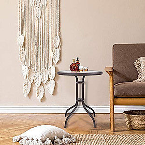 24" Patio Dining Table Round Bistro Table Outdoor Furniture Garden Table with Frame Tempered Glass Top for Backyard Lawn Balcony Pool, Brown