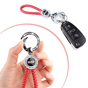 Bling Bling Leather Keychain,Universal Car Accessories Car Lanyard Key Fob Holder with Anti-lost D-ring and Screwdriver(Red)