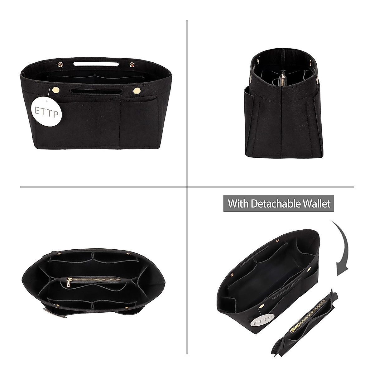 ETTP Purse Organizer Insert for le pliage Tote，Handbag Organizer Compatible with le pliage Shoulder Bag Large/Small,LE PLIAGE Top Handle Small/Medium (Black, Large)