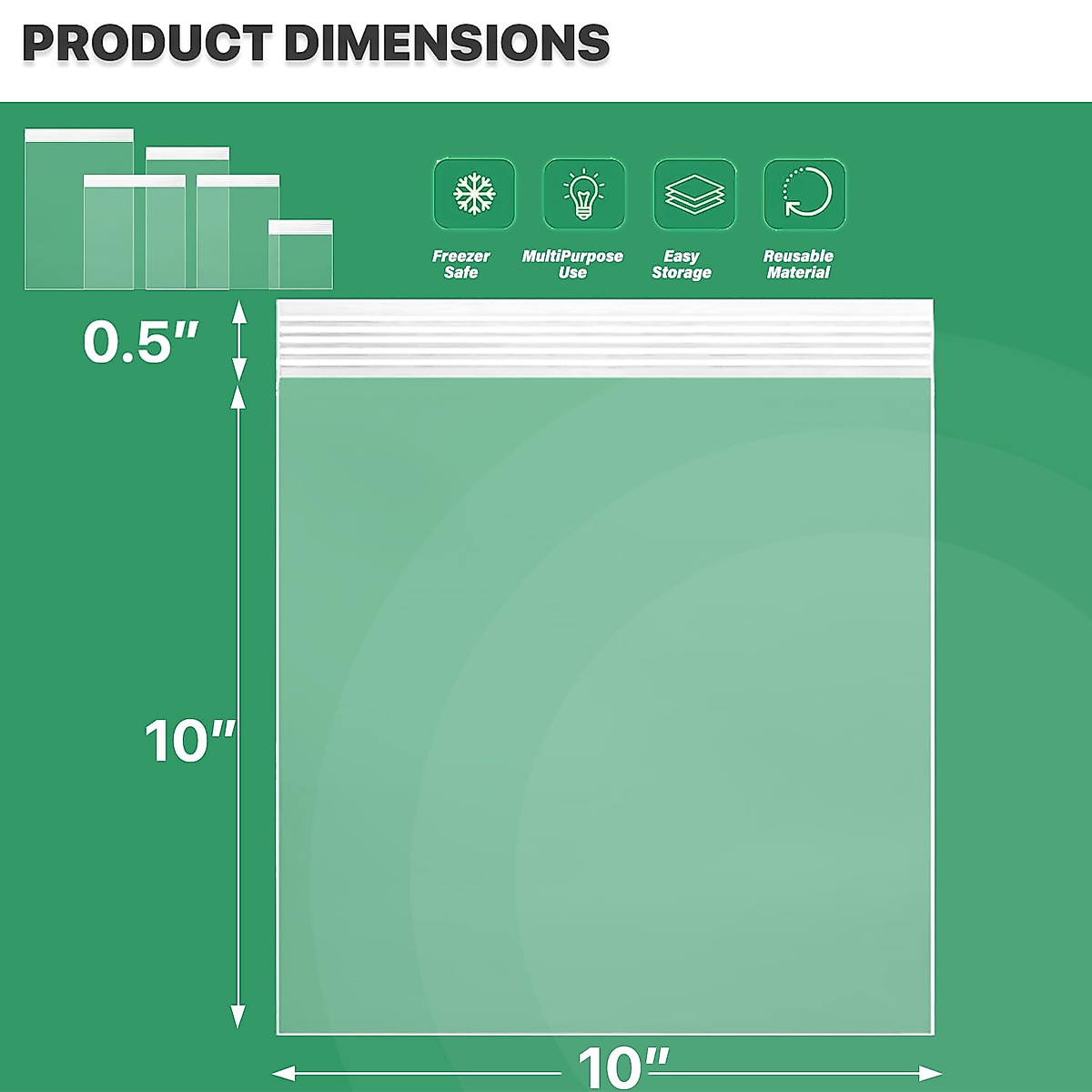 200-Count, (10" x 10") - 2.5 Mil Thickness Clear Zipper Reclosable Bag, Zip Bags, Ultra Heavy Duty Lock Seal Poly Plastic Bags for Prints, Photos, Documents, Clothing, T-Shirt
