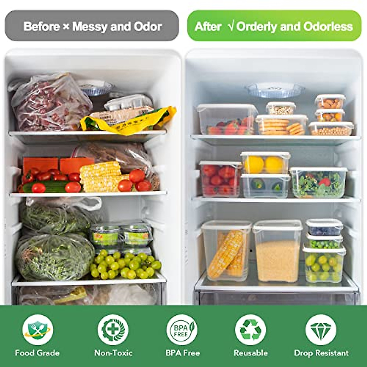 AdanZst 34-Piece Reusable Food Storage Containers with Lids, Plastic Meal Prep Storage Food Grade Kitchen Organizer, Stackable Freezer Containers, Microwave & Dishwasher Safe