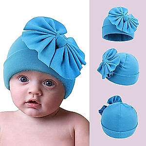 Newborn Bowknot Beanie Hat Gloves Set Baby Boys Girls Hospital Hat Infant Cap No Scratch Mittens for 0-6 Months (Grey)