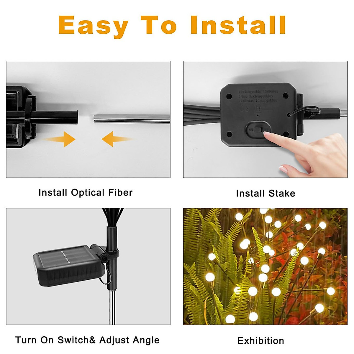 Jpnew Solar Garden Lights 4 Pack Solar Firefly Lights 10LED Waterproof Outdoor Solar Swaying Light, Sway by Wind for Pathway Yard Walkway Patio Fence Decorations Warm White