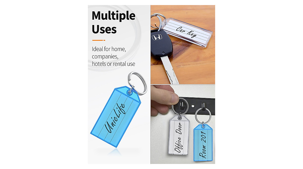Uniclife 20 Pack Durable Plastic Key Tags with Split Rings