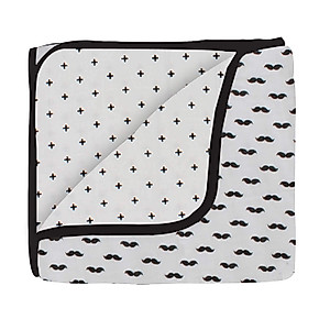 Bacati Love Muslin 3pc Crib Set with 4 Muslin Layers Lux Dream Blanket (Mustache/Plus/Cross, Black)