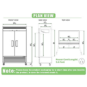 KITMA 2 Door Commercial Freezer 54" Commercial Reach-in Freezer Cooler, Commercial Fridge with LED Lighting, 49 Cu. Ft