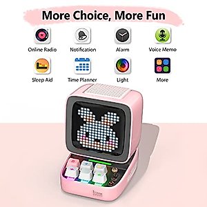 Divoom Ditoo Retro Pixel Art Game Bluetooth Speaker with 16X16 LED App Controlled Front Screen (Pink)