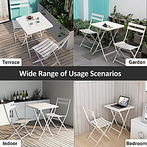 BOSTANA 3-Piece Bistro Set, Steel Folding Bistro Table and Chairs Set of 3 with 2 Chairs and 1 Square Table, Outdoor Indoor Patio Bistro Set for Patio Yard Garden, White
