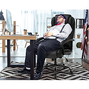 500 LBS Ergonomic Executive Office Chair, High Back Desk Chair with Massage Lumbar Support, Swivel Rocking Chair Computer Desk Chair with Padded Armrest and Adjustable Height, Black