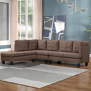 Casa Andrea Milano Modern Reversible Sectional Sofa Couch with Chaise,Brown, Large