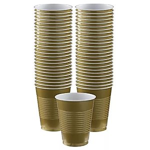 ONN+ Pack of 50 Disposable Plastic Cups, 16 Oz, Strong and Sturdy Disposable Cups for Parties or Celebrations (GOLD)