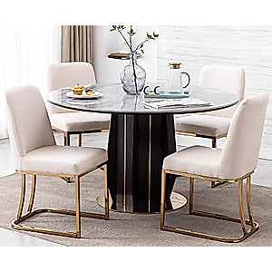 VESCASA Linen Upholstered Dining Chairs with Back, Mid Century Modern Dining Chairs with Gold Metal Frame for Dining Room, Restaurant, Kitchen, Set of 6, Cream