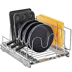 FANHAO Slide Out Cutting Board, Bakeware, and Tray Organizer, Wire Pull Out Kitchen Cabinet Organizer for Pots, Pans, and Lid Cookware, 13.5 inch wide x 17.7 inch deep – Chrome