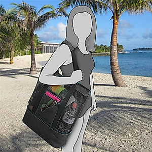 Multi-Function Picnic Thermal Preservation Bag Beach Bag Double-Layer Thermal Insulation Mesh Zipper Beach Picnic Bag (Black, 20inch x 16inch x 6inch )