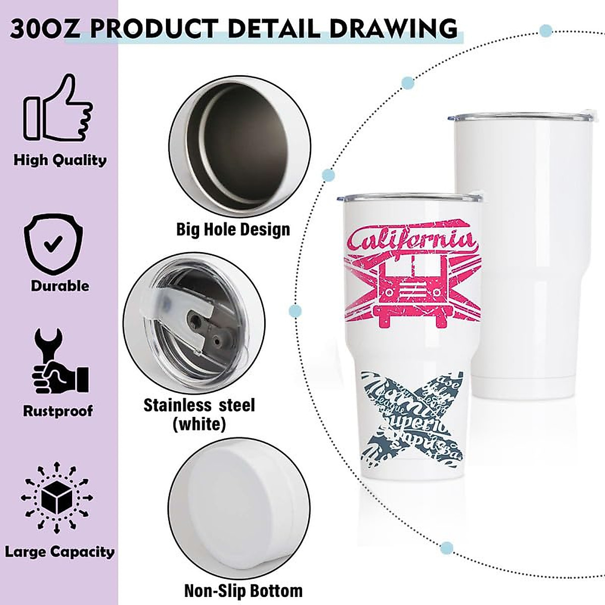 XccMe 30oz Stainless Steel Sublimation Tumblers Bulk,8PACK Double Wall Vacuum Insulated Coffee Mugs with Shrink Wrap Films and Splash Proof Lids,Travel Cups for DIY Gift,Coffee,Beverage White