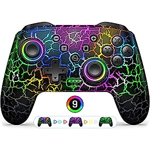 Gammeefy Switch Controller, Wireless Switch Pro Controller for Nintendo Switch/Lite/OLED, 9 Color Adjustable LED Switch Remote Compatible with PC/Android/IOS with Programmable Function