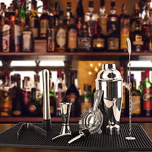 8 Piece Cocktail Shaker Set, Bartending Kit - 24 Ounce Cocktail Shaker, Spoon, Ice Tong, Muddler, Jigger, Strainer, Pourers