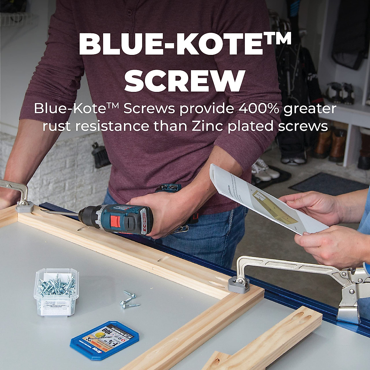 Kreg SML-C125B-100 Blue-Kote Weather Resistant Pocket Screws, 1 1/4 Inch, #8 Coarse Thread, Maxi-Loc Head, (100 Count)