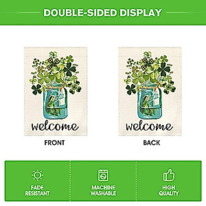 AVOIN colorlife Welcome Watercolor Lucky Clover St Patricks Day Garden Flag Double Sided, Shamrock Jar Yard Outdoor Flag 12x18 Inch