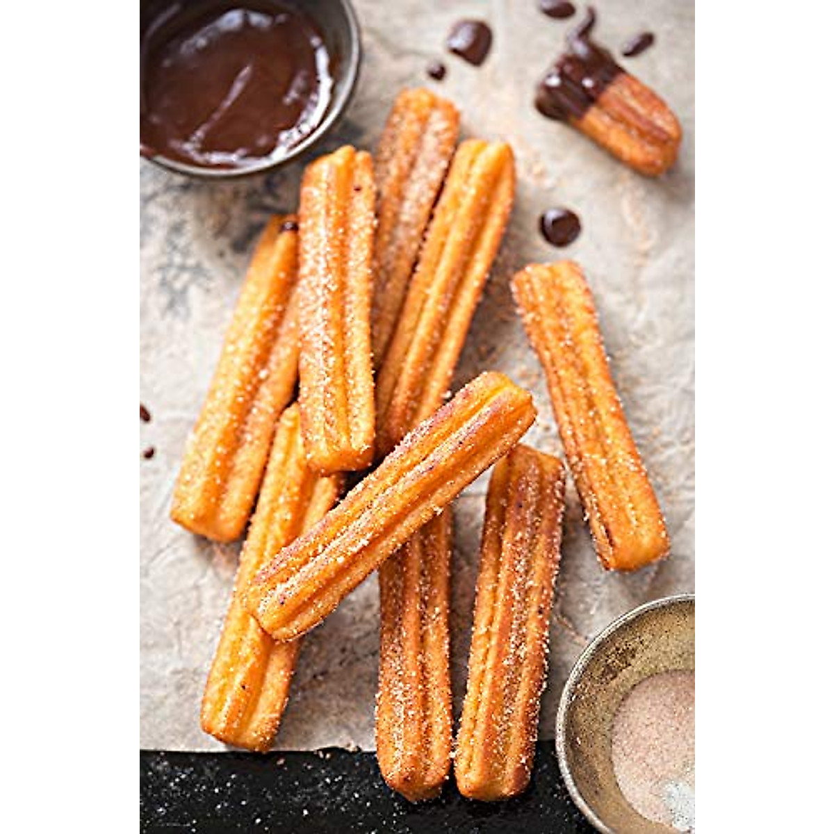 Churro Maker Kit Gun. Holds 1.5 lb of Dough + Churro Filling Piping Bag with large Needle. Includes 5 Nozzles for Churros, Gnocchi and Cookies. Fresh Churros Party. (1.5 lb Stainless Steel Barrel)