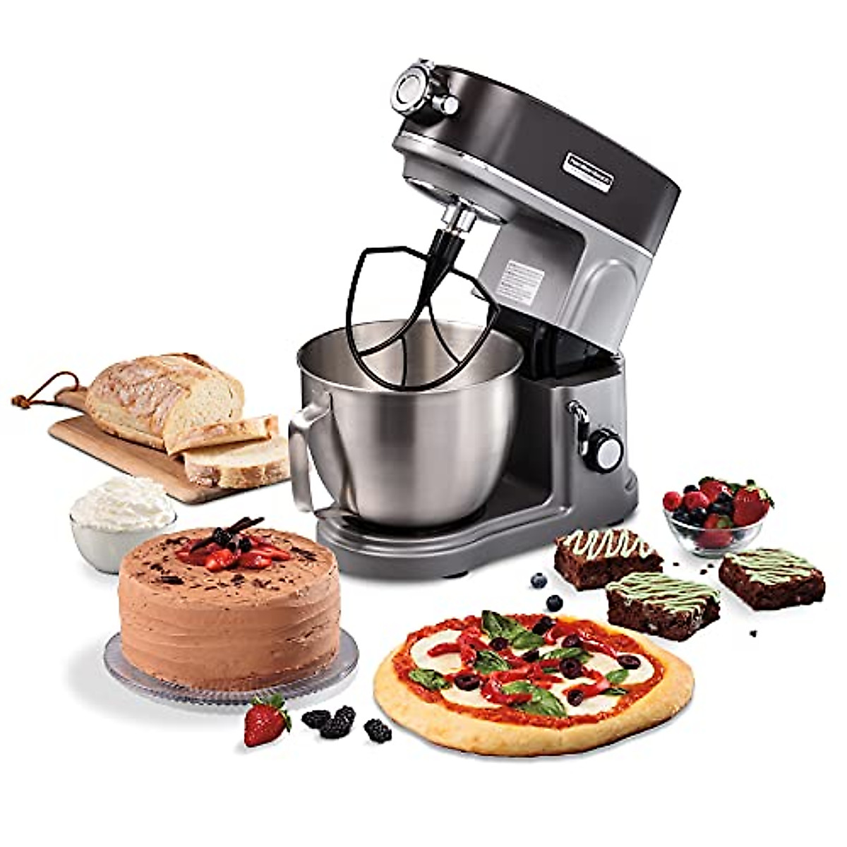Hamilton Beach Professional All-Metal Stand Mixer with Specialty Attachment Hub, 5 Quart Bowl, 12 Speeds, Includes Flat Beater, Dough Hook, Whisk (63240)