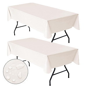 Nasitos 2 Pack Vinyl Tablecloth Rectangle 60x120 Inch-Beige Tablecloth Wrinkle Resistant Waterproof Oil-Proof Flannel Backed Tablecloth, Wipeable Plastic Table Cover for Dinner, Kitchen, Outdoor