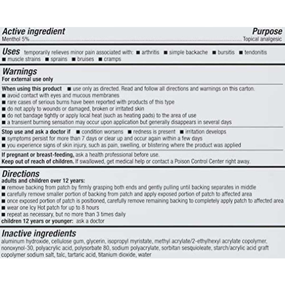 Icy Hot Original Medicated Pain Relief Patch, Large, 5 count