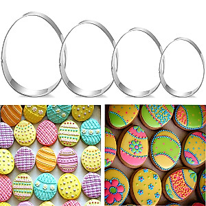Easter Egg Cookie Cutter Set - 4 Piece - 4", 3 3/8", 2 1/2", 2" - Egg Shaped Cookie Cutters, Stainless Steel Biscuit Pastry Cutters
