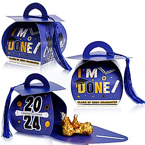 Graduation Cap Gift Box 30 Pcs 2024 Congrats Grad Graduation Candy Box with Tassel Treat Box, Graduation Party Favors Graduation Centerpieces for Tables Decorations Grad Party Supplies(Blue, Gold)