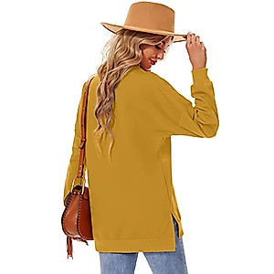 Custer's Night Women's Long Sleeve Sweatshirts Side Split Loose Casual Pullover Tunic Tops (Yellow, L)