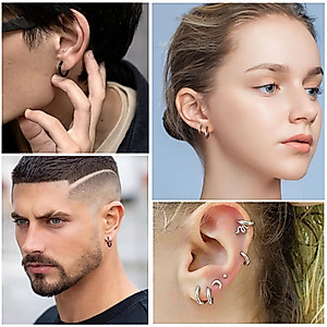 BOUTIQUELOVIN 10 Pairs Stainless Steel Hoop Earrings for Men Small Black Hoop Earrings Set Mens Hypoallergenic Huggie Hoops Earing