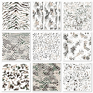9 Pieces Camo Stencils for Spray Paint, Camouflage Pattern Stencils Templates Reusable Digital Camo Paint Stencils for Boat DIY Crafts Spray Painta (11.8 × 11.8 in Camo)