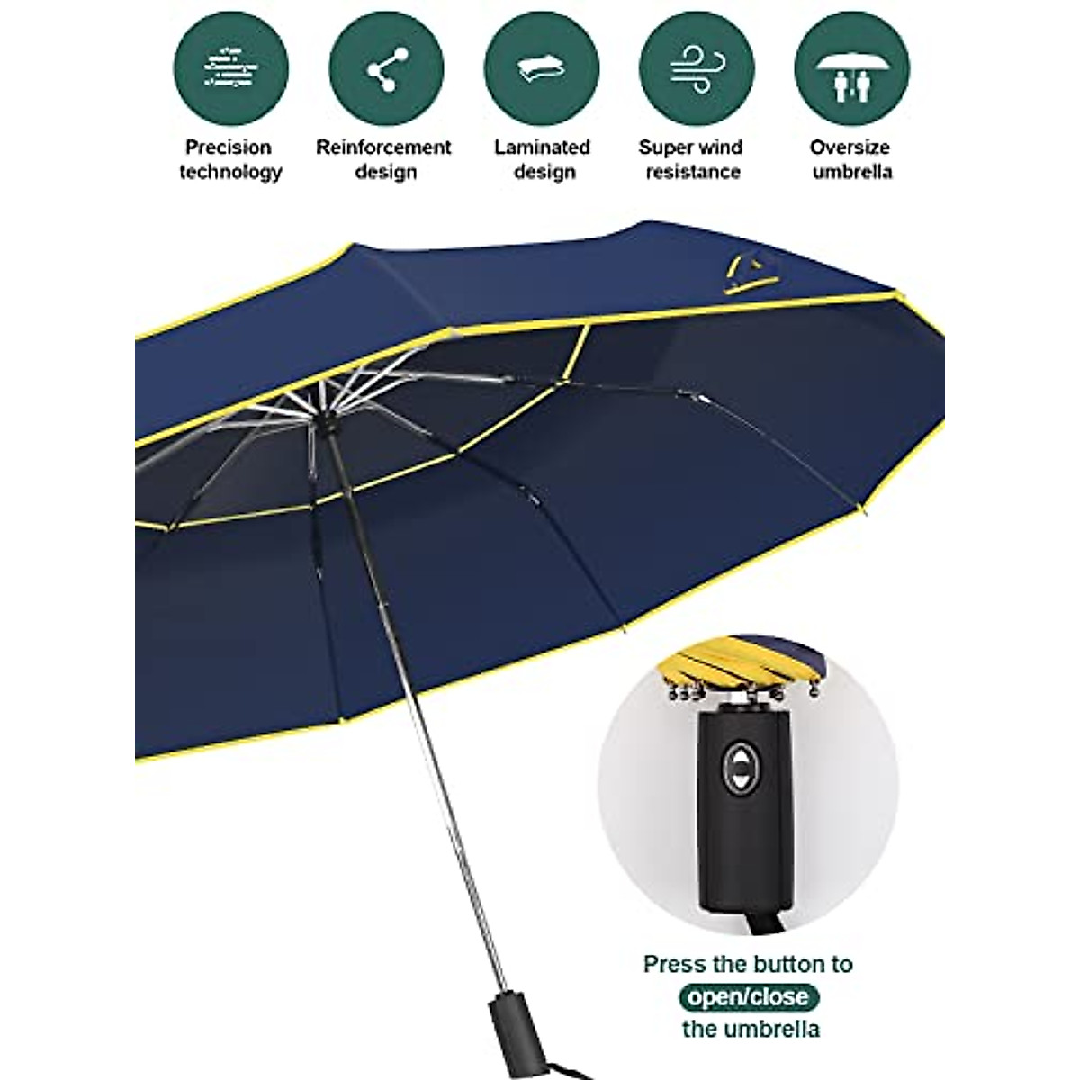 Kalolary Extra Large Golf Umbrella Automatic Open Folding Umbrella Windproof Compact Large Double Canopy Umbrella Travel Folding Umbrella Strong Oversized Rain Umbrellas for Home Family Use (Blue)