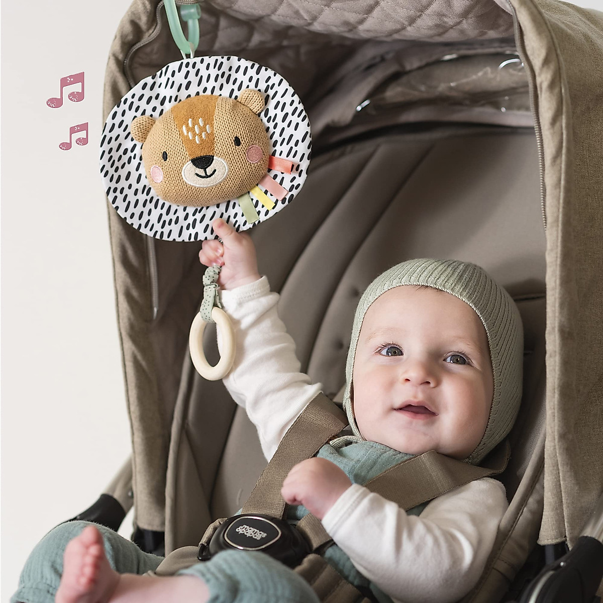 Taf Toys Soothing Musical Pulldown Toy with Multi-Textures & Wooden Teether, Attaches to Crib, Stroller and Car Seat, Develop Baby’s Senses and Cognitive Skills (Harry Musical Lion)