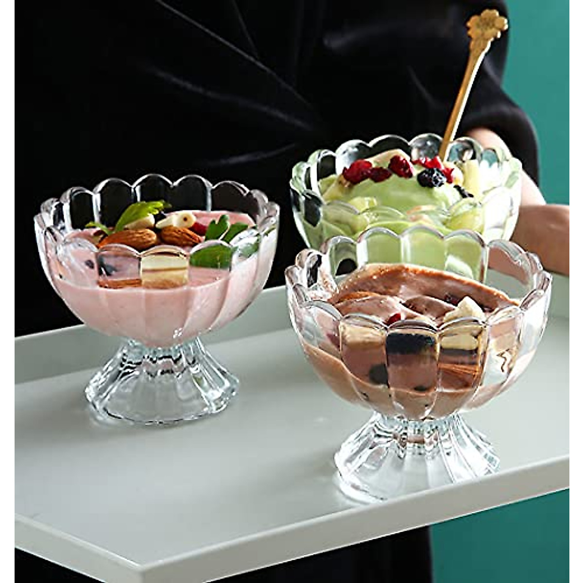 Lawei 6 Pack Glass Dessert Bowls - 5 Oz Glass Ice Cream Cups Mini Trifle Footed Dessert Bowls for Dessert, Sundae, Ice Cream, Salad, Cocktail, Condiment, Trifle