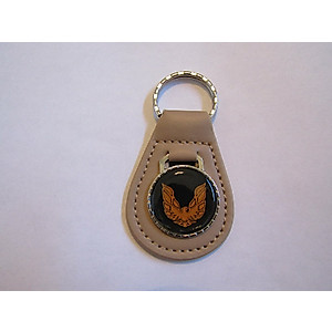 FIREBIRD OR TRANS-AM ORANGE BIRD LOGO LEATHER KEYCHAIN - BEIGE